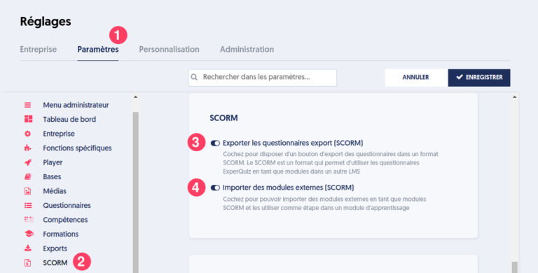 SCORM – Support ExperQuiz