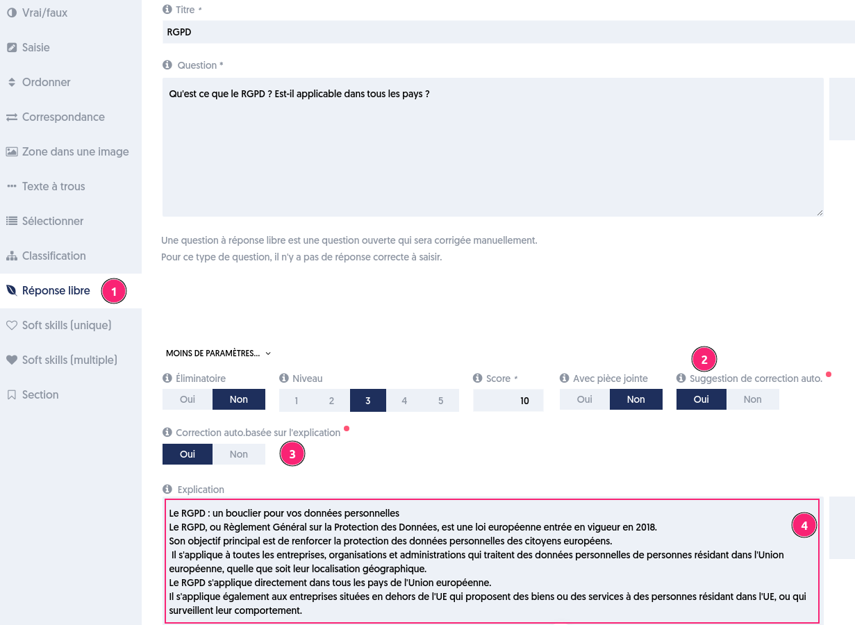 Bases de questions, questions et questionnaires – Support Experquiz